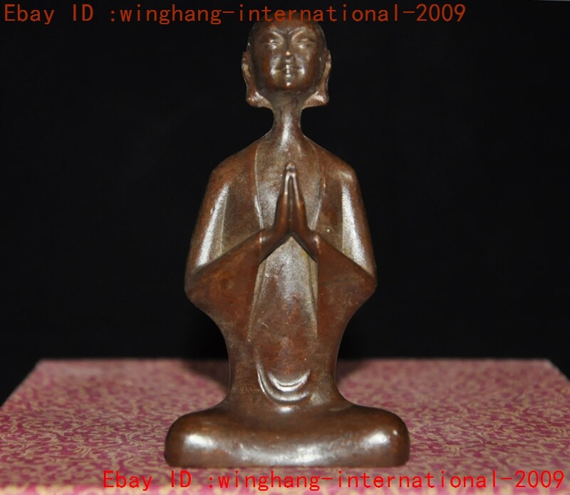 4.2"Chinese Buddhism temple pure Bronze pray bow down monk Heshang man ...