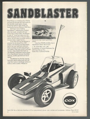 1972 COX SANDBLASTER advertisement, gas engined toy dune buggy print ad ...