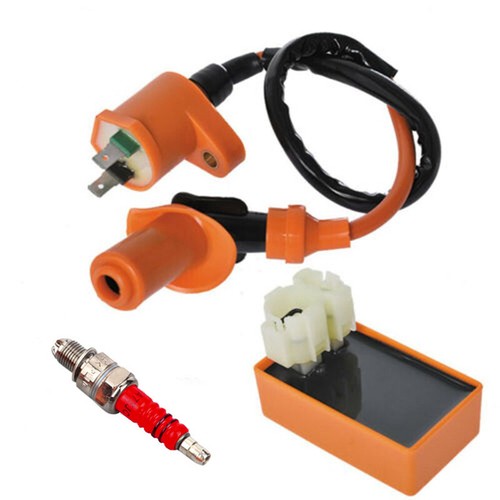 6Pin Racing CDI Box + Ignition Coil Spark Plug fit GY6 50-150cc Moped ...