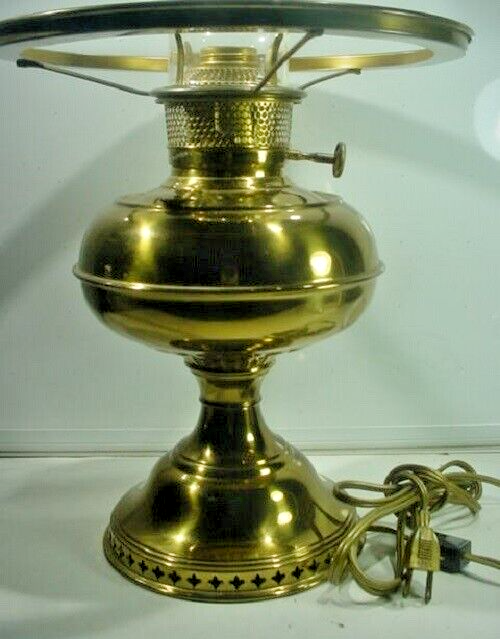 ANTIQUE BRASS RAYO OIL LAMP ELECTRIFIED W/ CHIMNEY AND SHADE RING | eBay