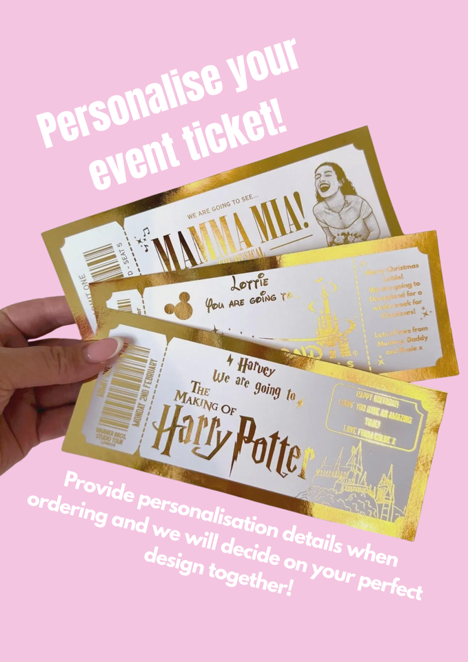 Personalised Gold / Colour Foil Event Gift Ticket - Customise to ANY ...