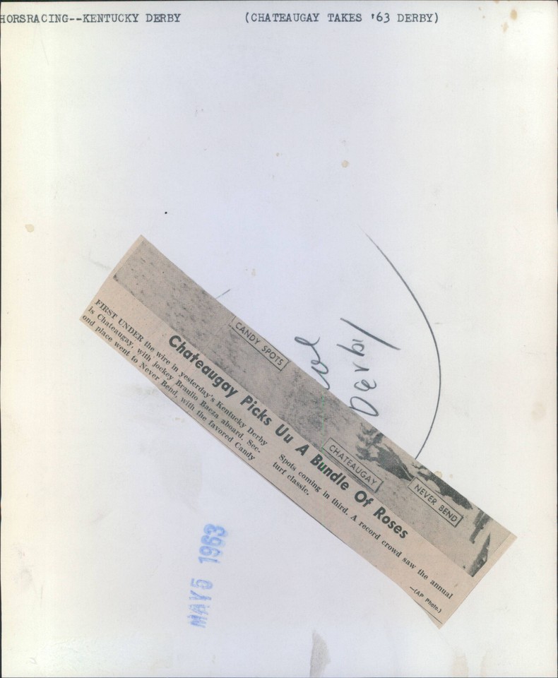 1963 Press Photo Racehorse Chateaugay & Jockey Braulio Baeza Wins ...