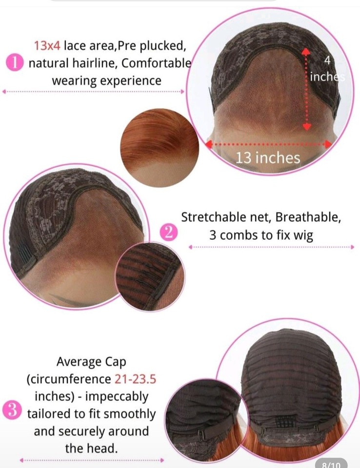 GINGER AUBURN ORANGE SHORT SYNETHIC CURLY BOB LACE FRONT WIG | eBay UK