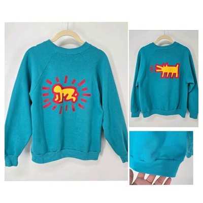 Vtg Keith Haring Blue Radiant Baby Dog Crewneck Sweatshirt Kid's Sz ...