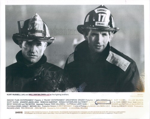 1990 Actors Kurt Russell & William Baldwin Firefighters Backdraft Press ...