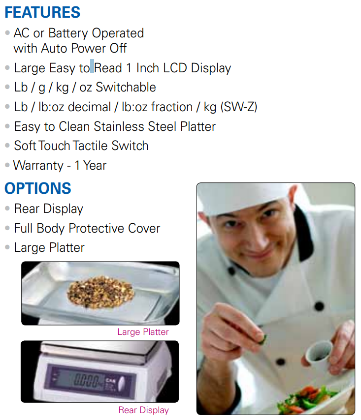 Open Box CAS SW-5, SW-10, SW-20, SW-50, Food Service Scale, Kg/ g/ Oz ...