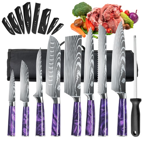 8PCS Handmade HAND FORGED DAMASCUS STEEL CHEF KNIFE Set Kitchen Knives ...