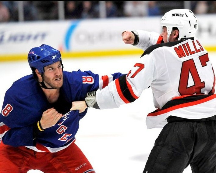 BRANDON PRUST BRAD MILLS FIGHT 8X10 PHOTO HOCKEY NY RANGERS DEVILS ...