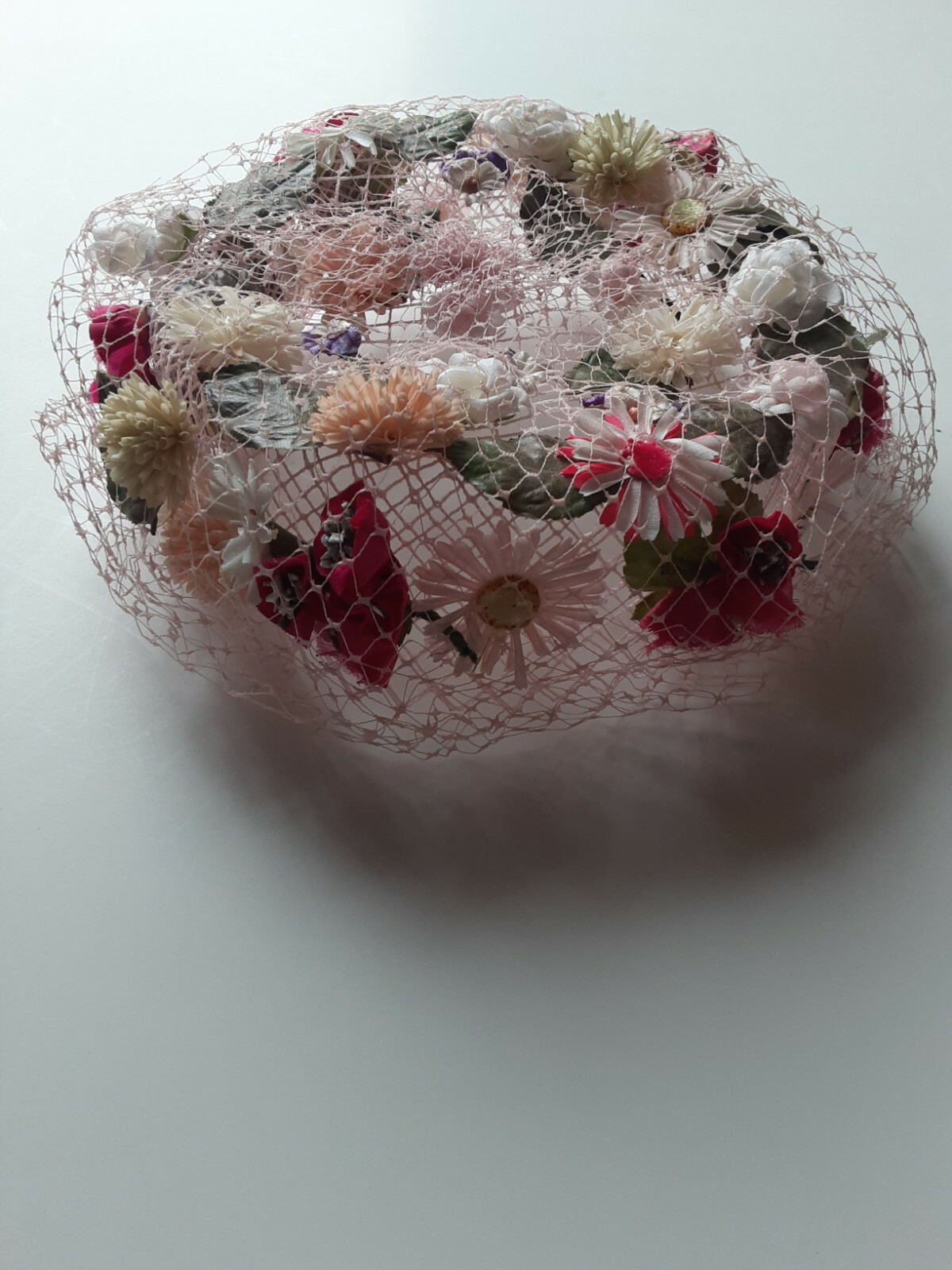 Vintage Mesh Netting Pink Floral Springtime Easter Pa… - Gem
