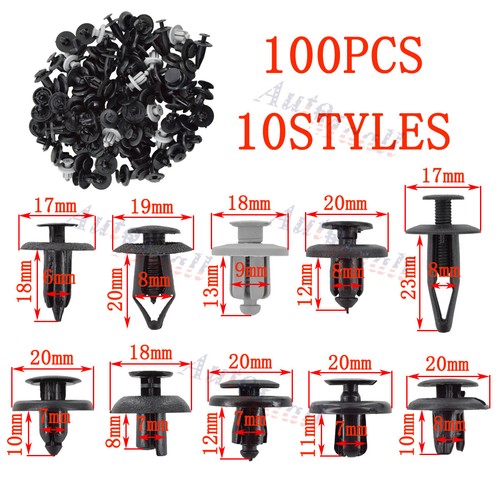 100pcs Screw Rivets Car Bumper Fender Plastic Fastener Clips For Honda ...