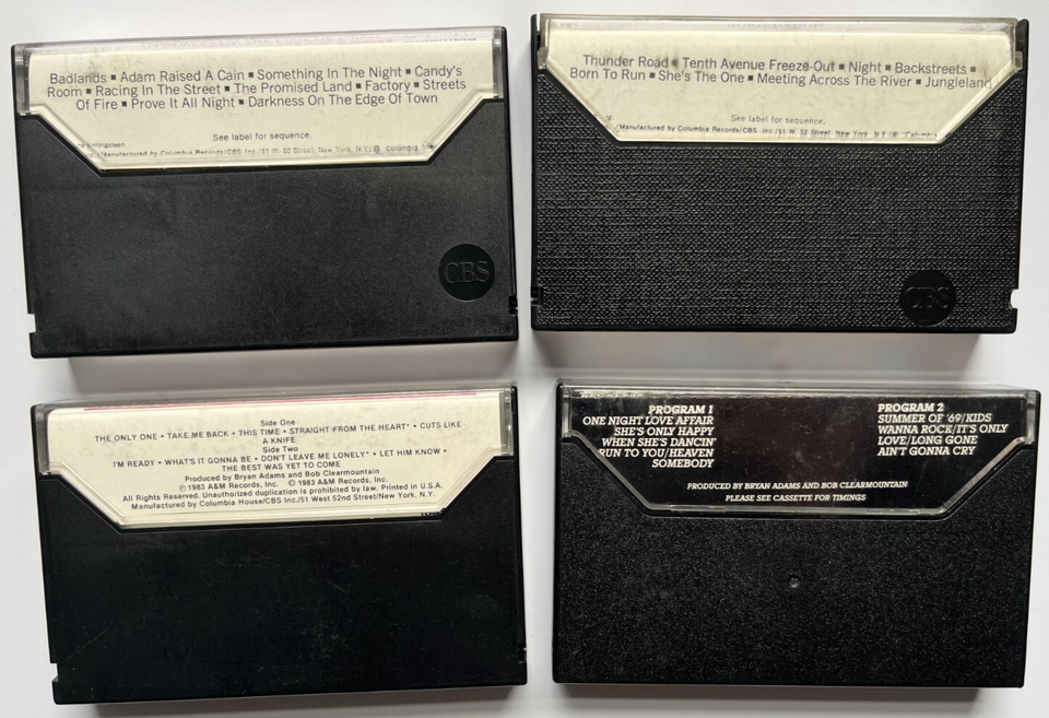 (Lot of 4) - Cassette Tapes - Bryan Adams / Bruce Springsteen ALL PLAY ...
