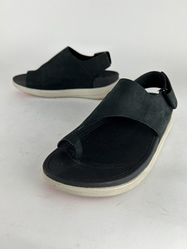 FitFlop Women’s Size 5 Black Leather Toe Loop Slingback Comfort Sandals ...