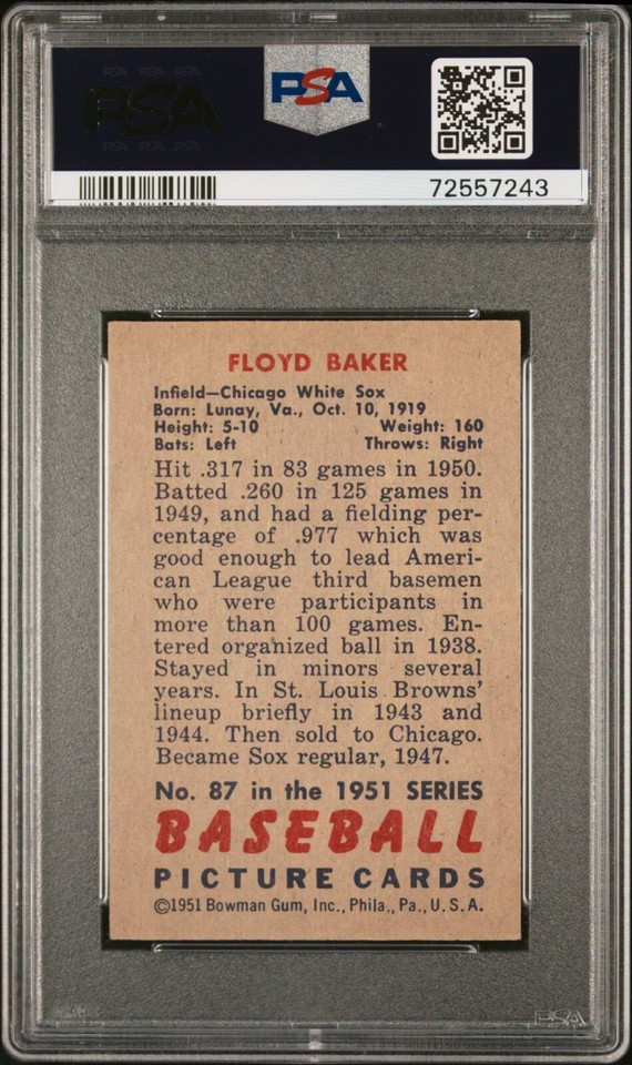 PSA 4.5 VG EX+ 1951 BOWMAN FLOYD BAKER #87 WHITE SOX 57243 SD272 | eBay