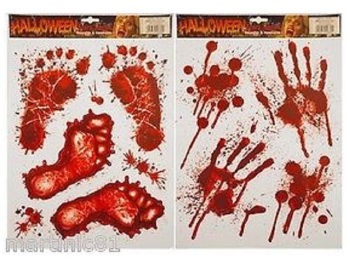 HALLOWEEN WINDOW STICKERS DECORATION SCARY BLOOD HAND PARTY BLOODY RED ...