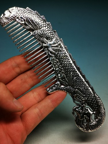 New Amazing Silver Carving Dragon Comb Old Collectibles Handwork Tibet ...