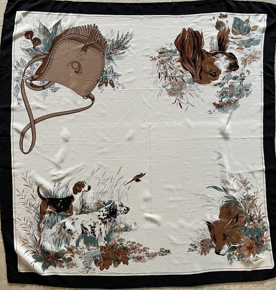 Silk Scarf Italy Cream With Fox And Hunting Dogs | eBay