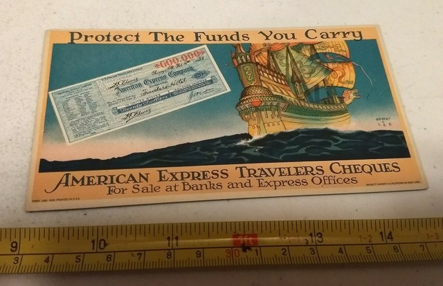 Vintage American Express Travelers Cheques Checks Advertising Blotter ...