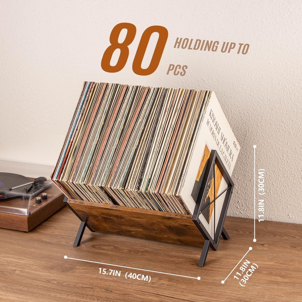 Vinyl Record Storage Rack, 80 LP Record Storage Holder, 1 Tier Vinyl ...
