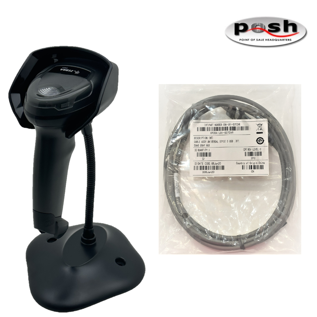 Zebra DS2208 Barcode Scanner - Black w/ NEW USB Cable & New Stand | eBay