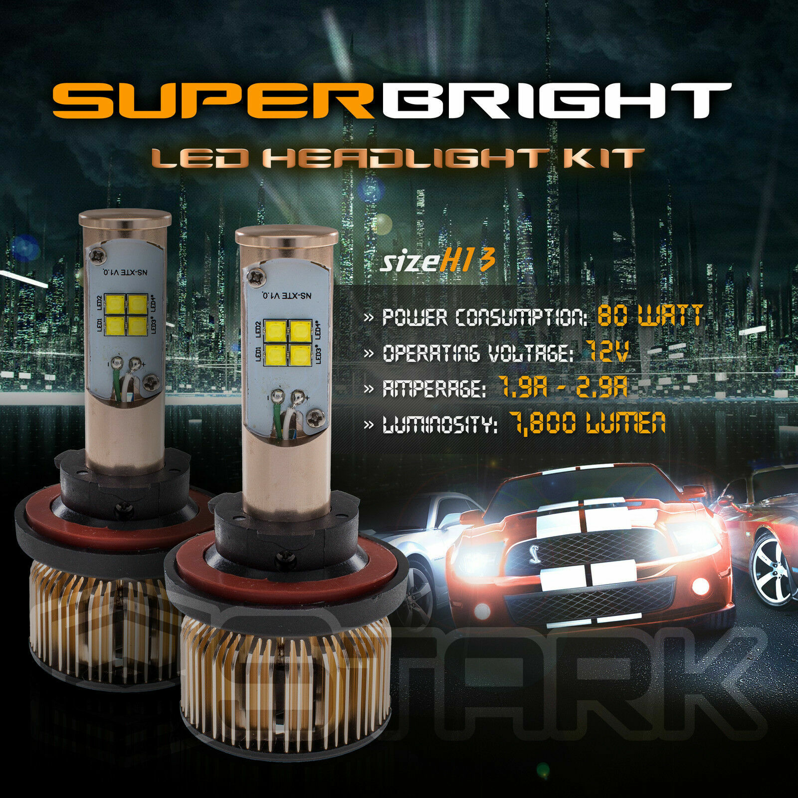 Stark LED 80W 7800LM LED Kit CREE XT-E 6000K Headlight Dual Hi Lo - H13 ...