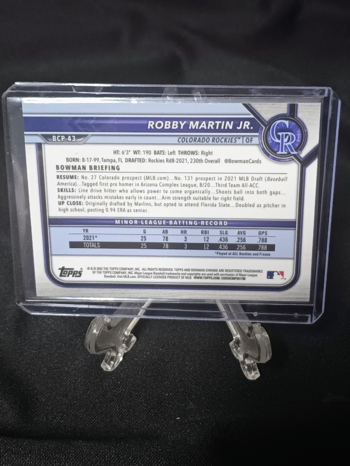 2022 Bowman Chrome Robby Martin Jr 1st Bowman Lava /399 Rockies | eBay