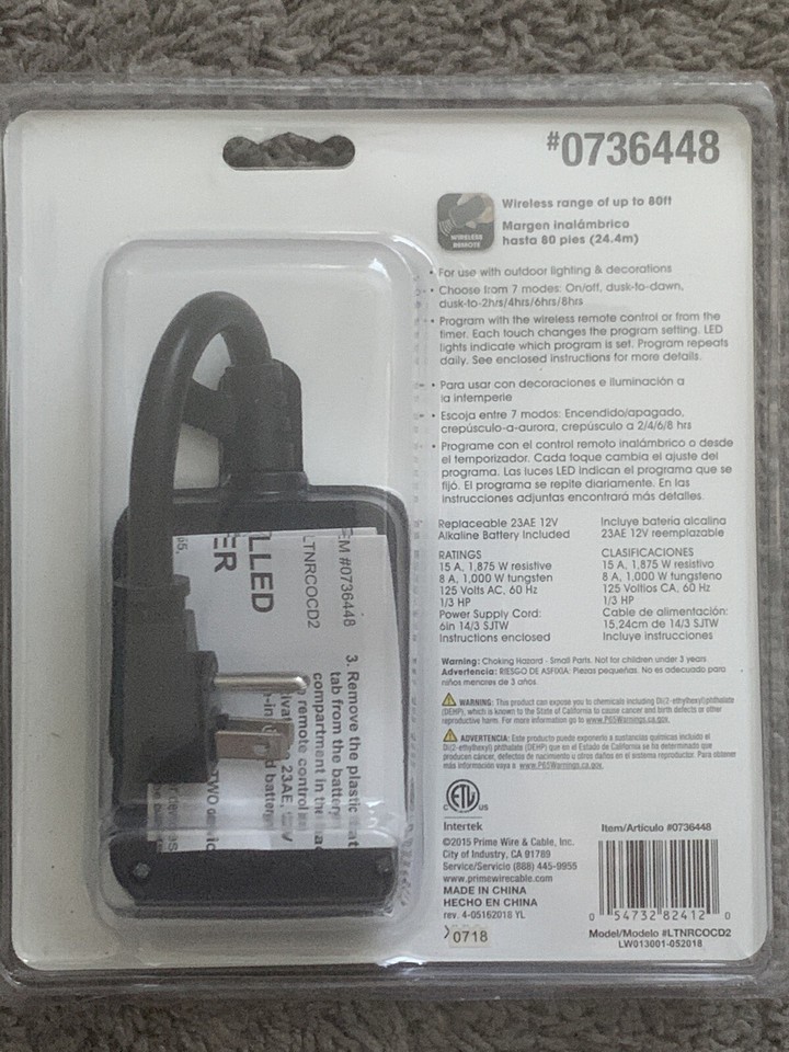 Prime Remote Control Countdown Timer Photocell Activated 2-Outlet ...