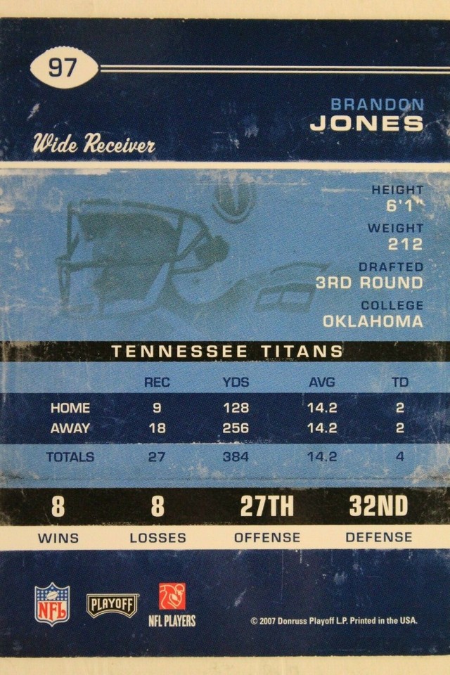 Brandon Jones Tennessee Titans Autographed 2007 Donruss Contenders Card ...