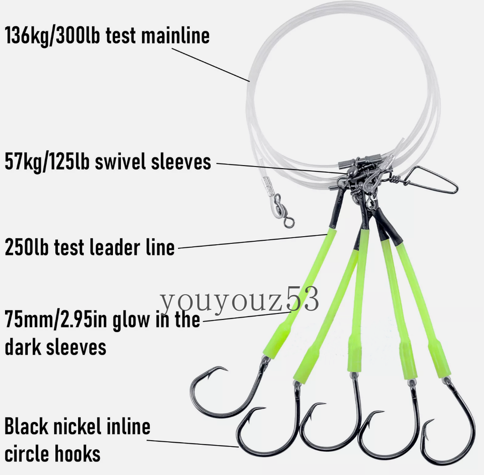 1.8M Deep Drop Snapper Rigs Bottom Fishing Rig 5 Circle Hooks Size 6/0#-9/0# | eBay