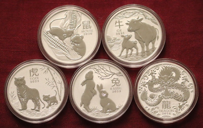Perth Lunar Series 3 Set - Rat/Mouse Ox Tiger Rabbit Dragon - 0.9999 ...