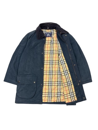 Vintage BURBERRYS PARKA CORDUROY Collar NOVA CHECK Faded Blue Wash Men ...