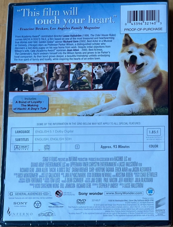 Hachi A Dog's Tale Based on a True Story with Richard Gere - DVD (New ...
