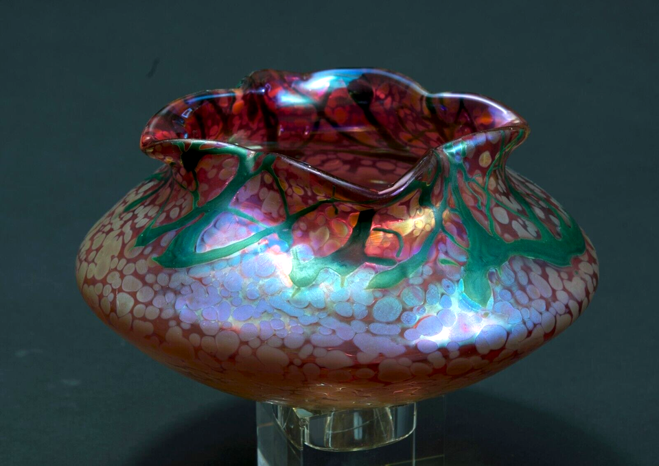Antique Art Nouveau Vase Iridescent Pink Raspberry Glass Loetz Kralik ...