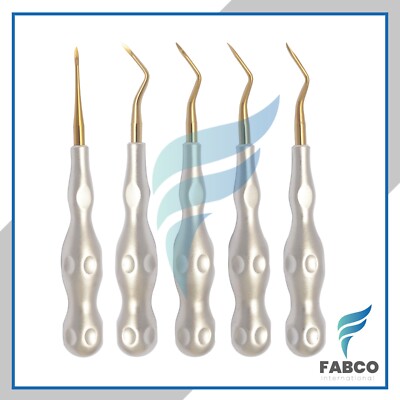 5Pcs Dental Elevators Tooth Extraction Luxating Root Tip Gold Coated ...