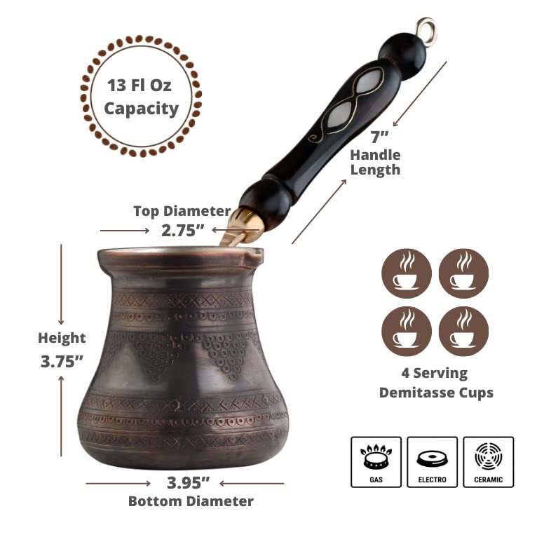 13 Oz Thickest Copper Turkish Coffee Pot 4 Servings Cezve Ibrik Briki ...