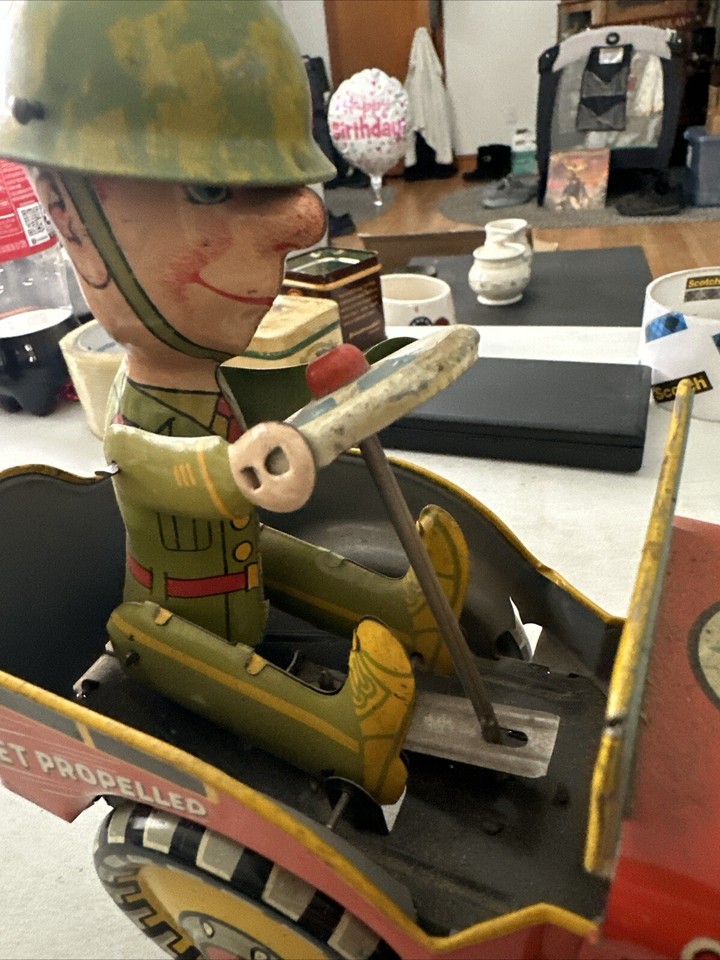 Vintage 1940's Unique Arts GI JOE Jouncing Jeep Tin Litho Nice Graffics ...