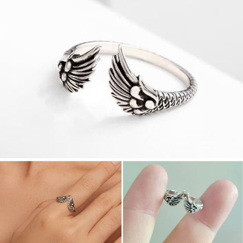 Open Wing Rings 925 Plated Silver Wedding Feather Angel Ring Fashion ...