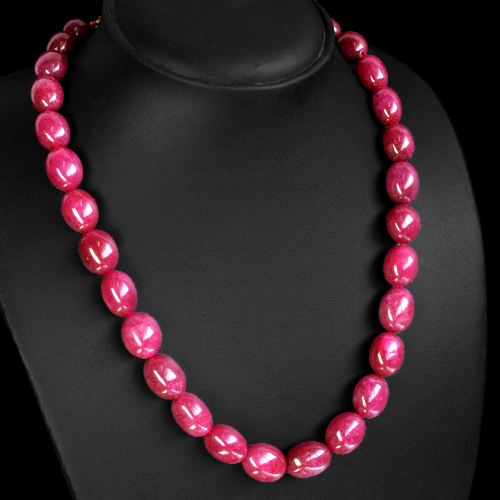 BUYERS DEMANDED 410.00 CTS NATURAL OVAL SHAPED RED RUBY BEADS NECKLACE ...
