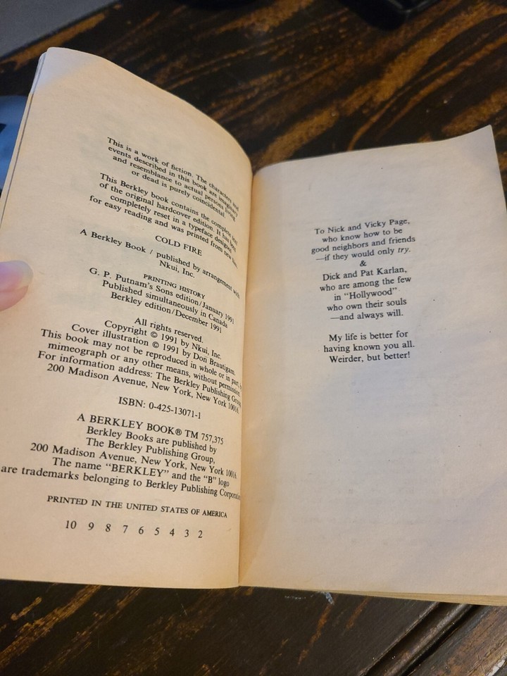 Cold Fire by Dean R Koonz - BERKLEY BOOKS- 1991- DEAN R KOONTZ- COLD ...