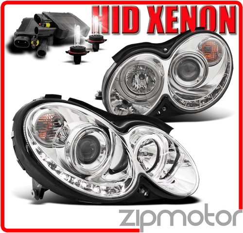 03-09 MERCEDES-BENZ CLK W209 HALO DRL LED CHROME PROJECTOR HEADLIGHT W ...