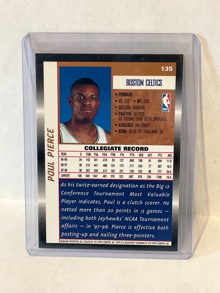 1998-99 Topps Paul Pierce Rookie Card RC #135 Celtics | eBay