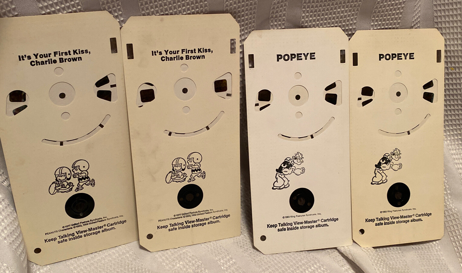 Lot of 4 talking Viewmaster reels Charlie brown First Kiss Popeye ...