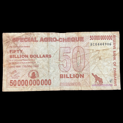 Zimbabwe $50 Billion Special Agro Cheque Check Banknote Bond *Heavily ...