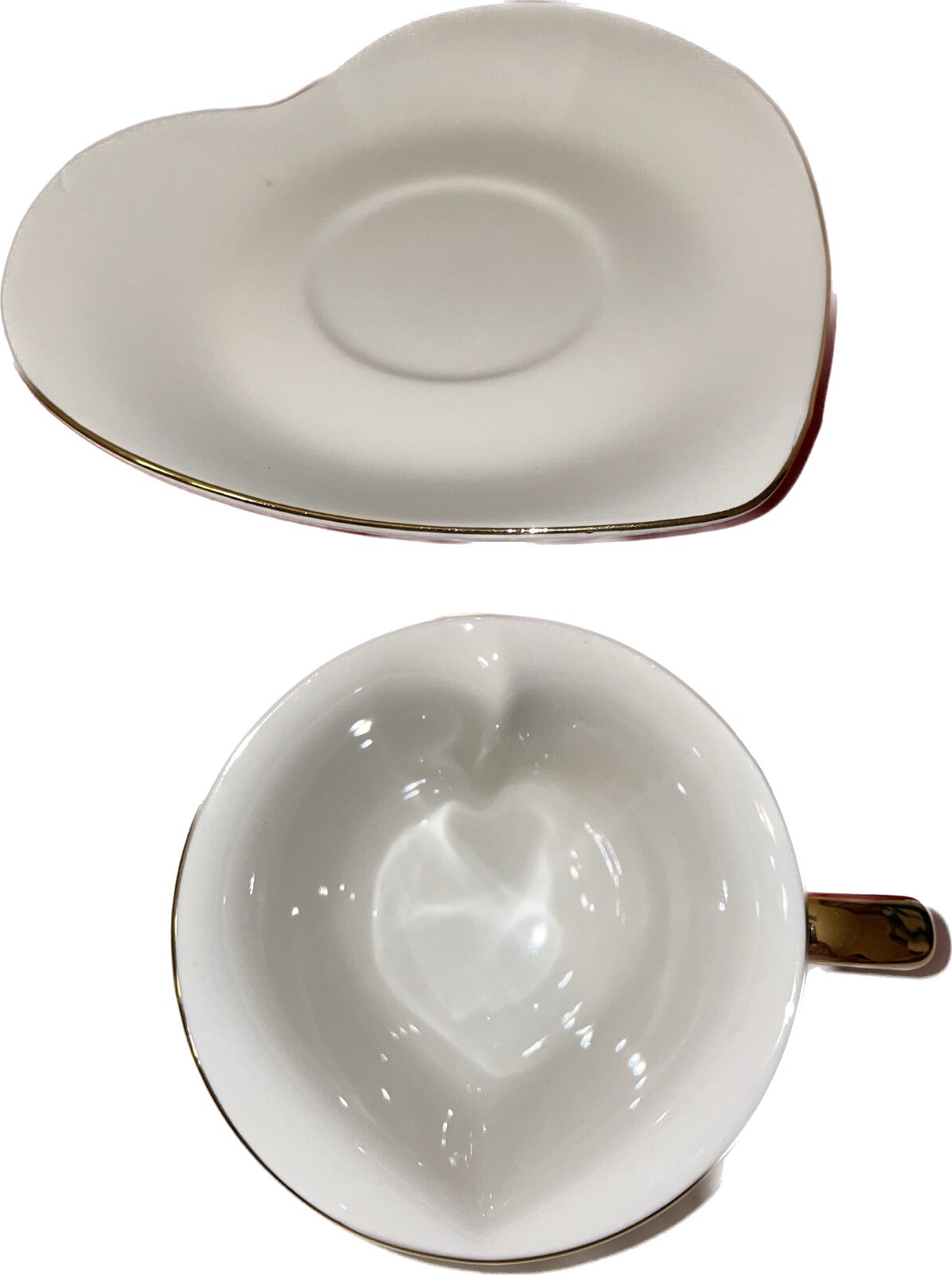 Heart Shaped Tea Cup & Saucer White Gold Rim Inside Out Heart ~ In Red ...