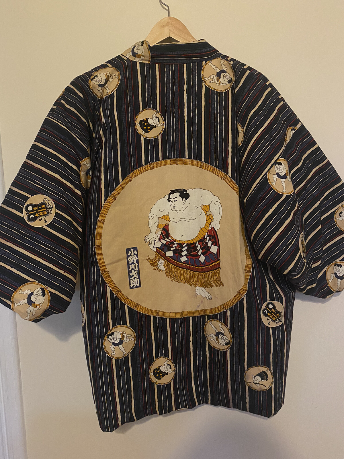 quilted kimono cardigan with japanese sumo wrestling … - Gem