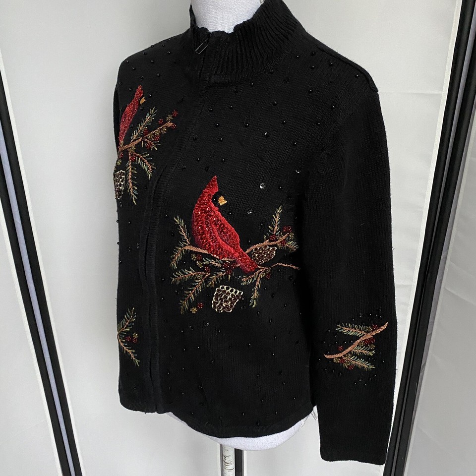 Tiara International Cardigan Sweater Cardinal Beaded Embroidered Sequin ...