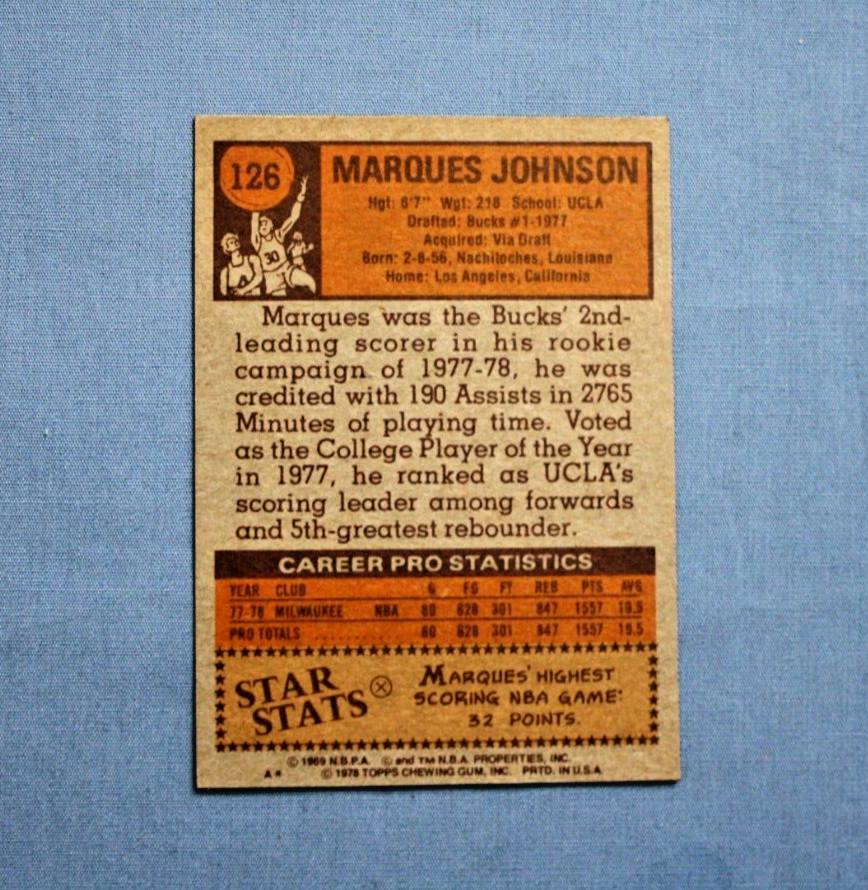 1978-79 Topps Marques Johnson #126 RC Rookie Card nm-mt Milwaukee Bucks ...