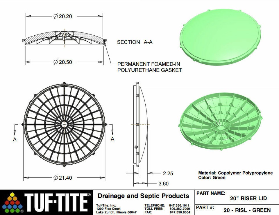 20" Septic Tank Lid/Cover - Tuf-Tite Domed Riser Lid | eBay