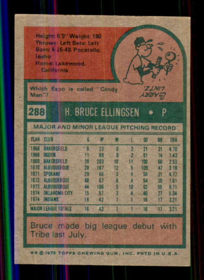 1975 Topps #288 Bruce Ellingsen EX/EX+ RC Rookie Indians 219362 | eBay