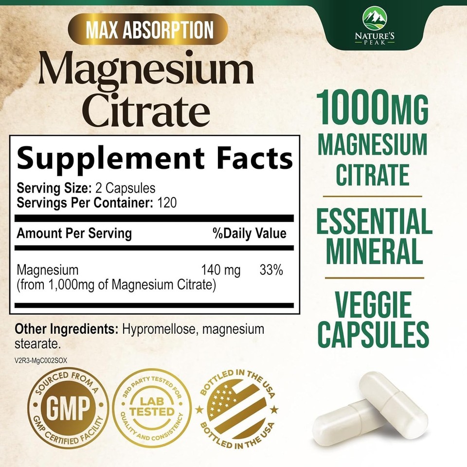 Magnesium Citrate 1000mg Capsules - Extra Strength Magnesium Supplement ...
