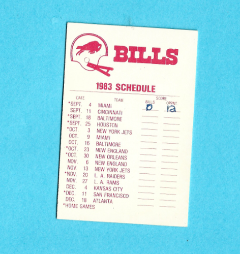 1983 Fleer Action Sticker Buffalo Bills Logo Schedule | eBay